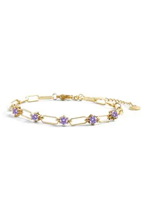 MINT & LILY Paperclip Bracelet With Gemstone Accents - February Amethyst/6.5"